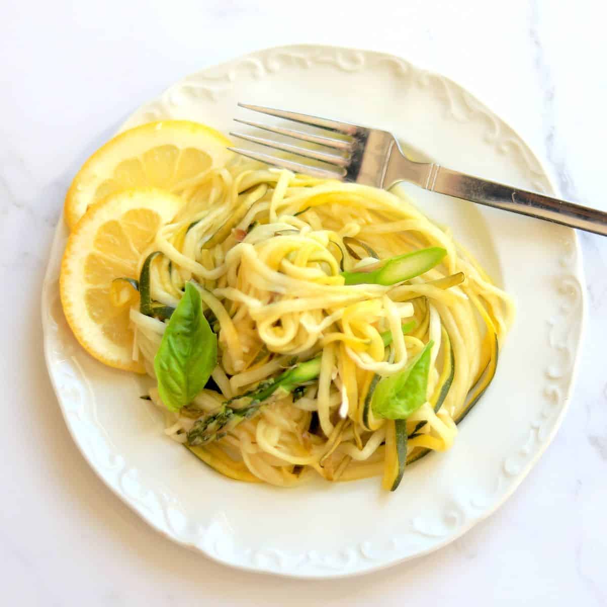 Zucchini Veggie Pasta with Lemon and Asparagus